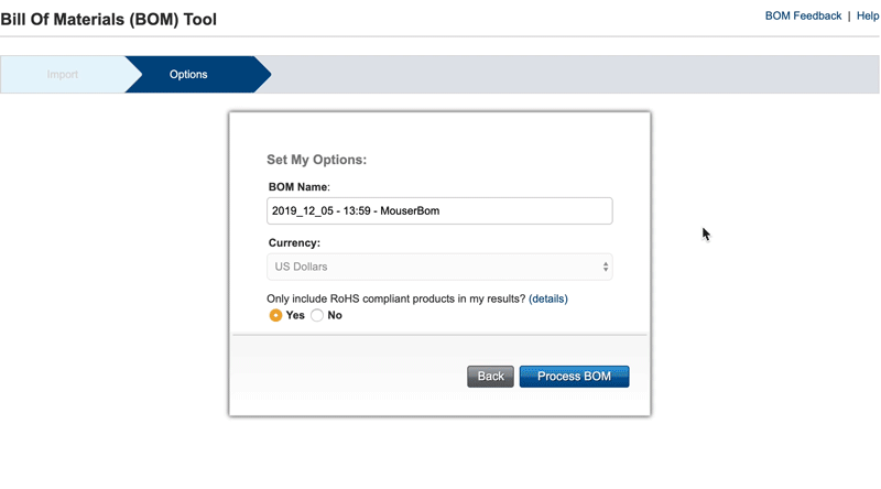 如何创建新BOM - Mouser