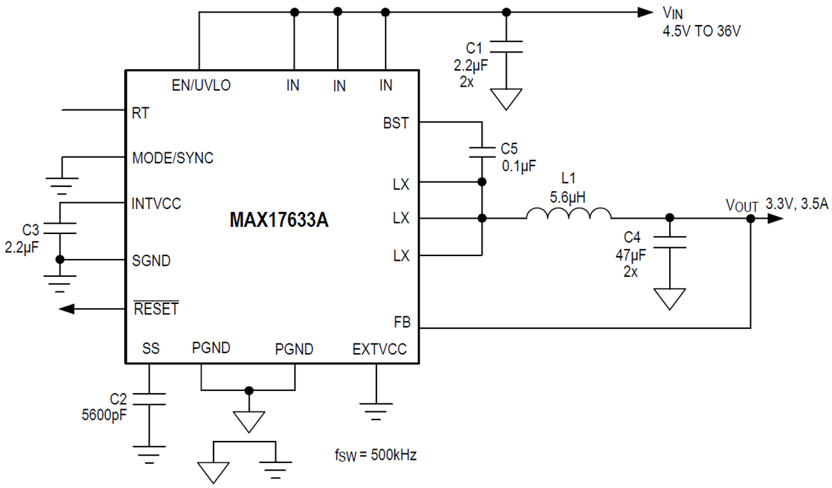 MAX17633同步降压直流-直流转换器 - Analog Devices / Maxim Integrated | Mouser