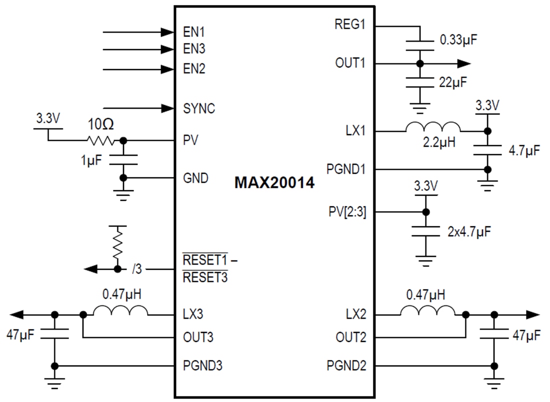 MAX20014升压、双通道降压转换器 - Analog Devices / Maxim Integrated | Mouser